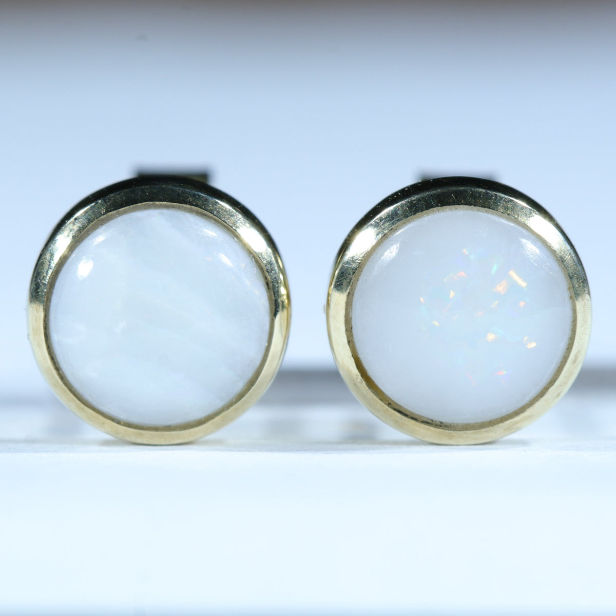 Australian White Opal Gold Earrings