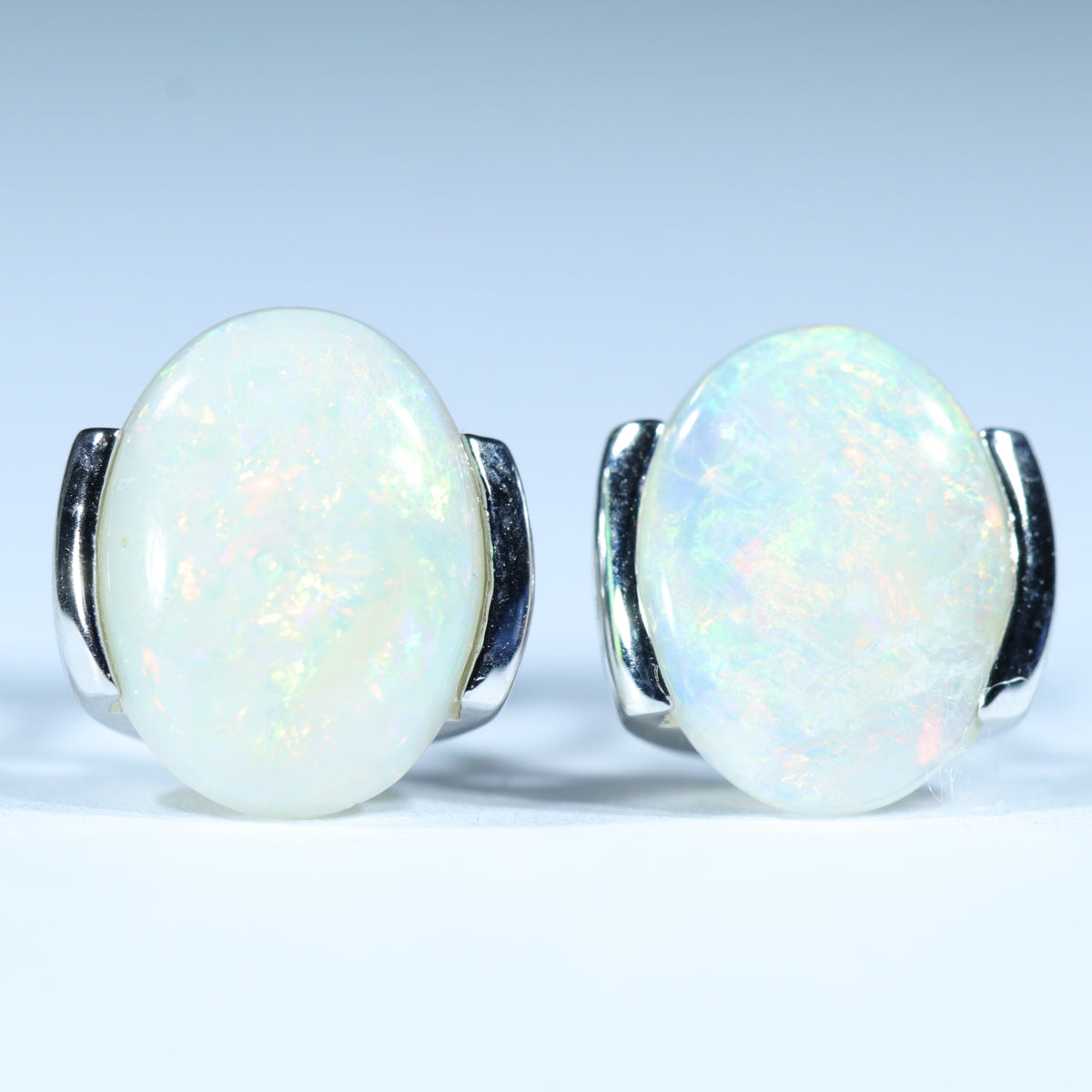 Natural Australian White Opal Silver Studs Earrings