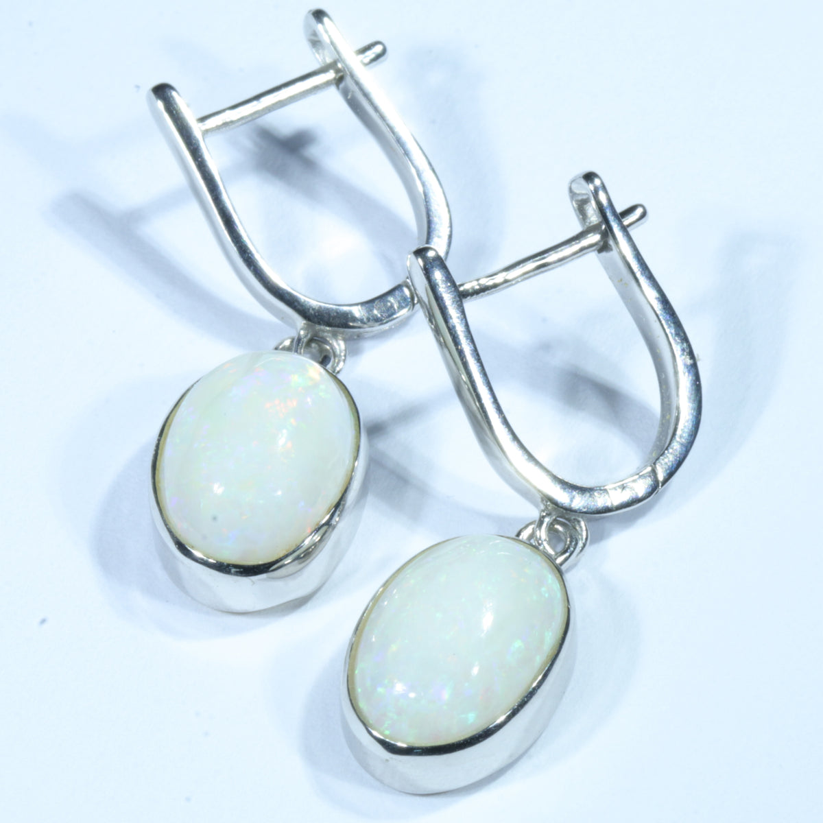 Natural White Opal Earrings - Silver Huggies