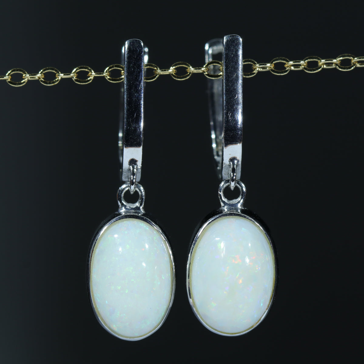 Natural White Opal Earrings - Silver Huggies