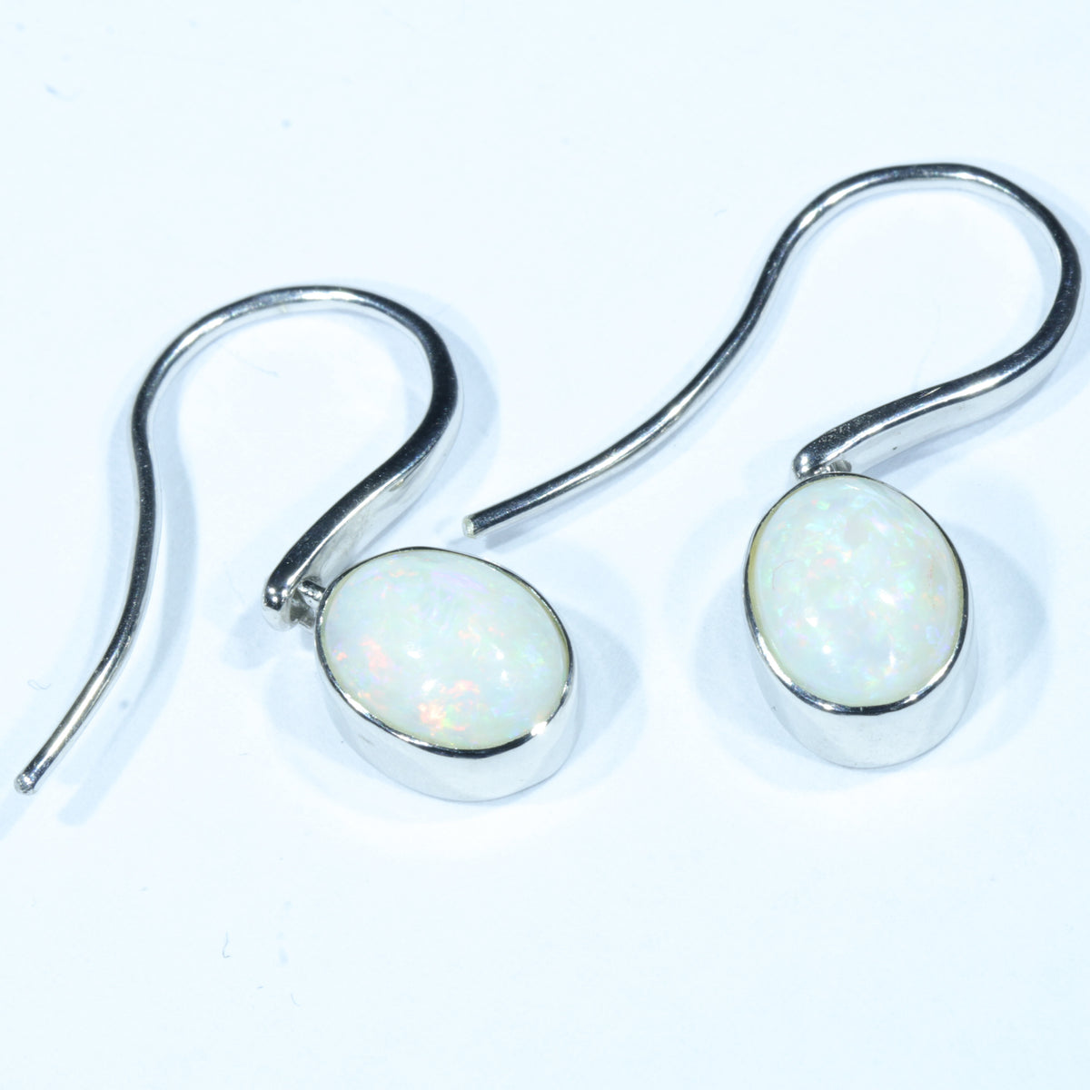Natural White Opal Earrings - Silver