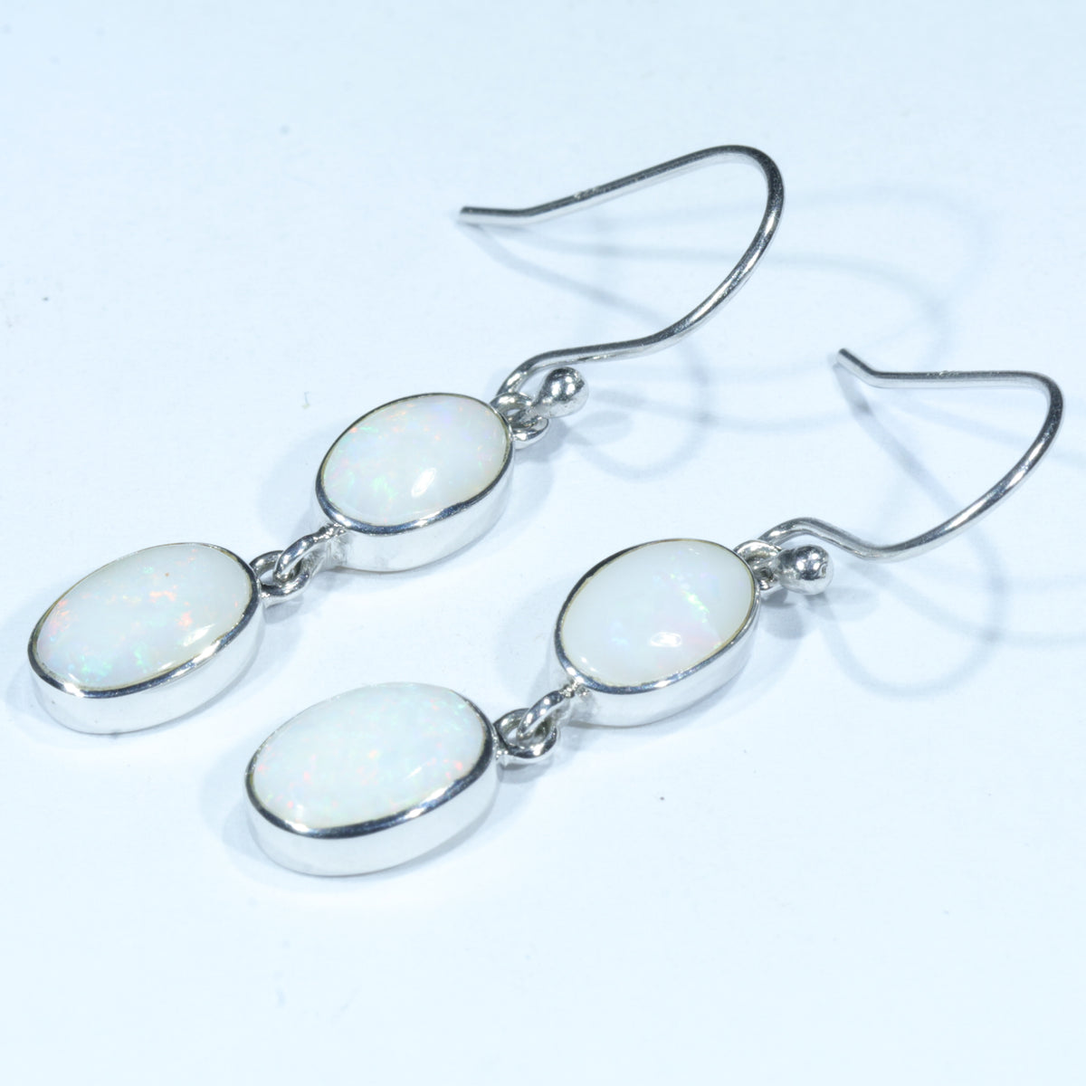 Natural White Opal Earrings Australia- Silver