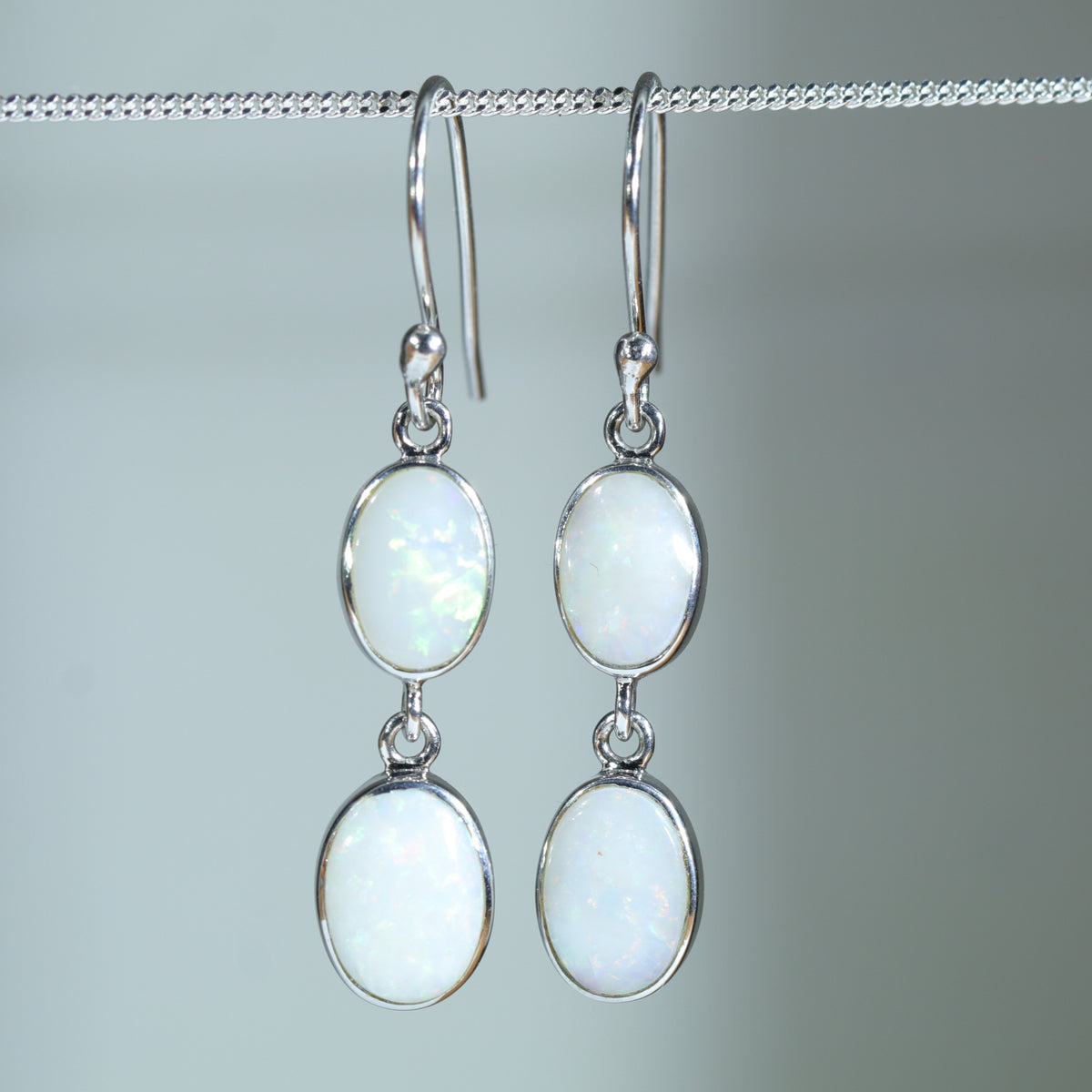Natural White Opal Earrings Australia- Silver