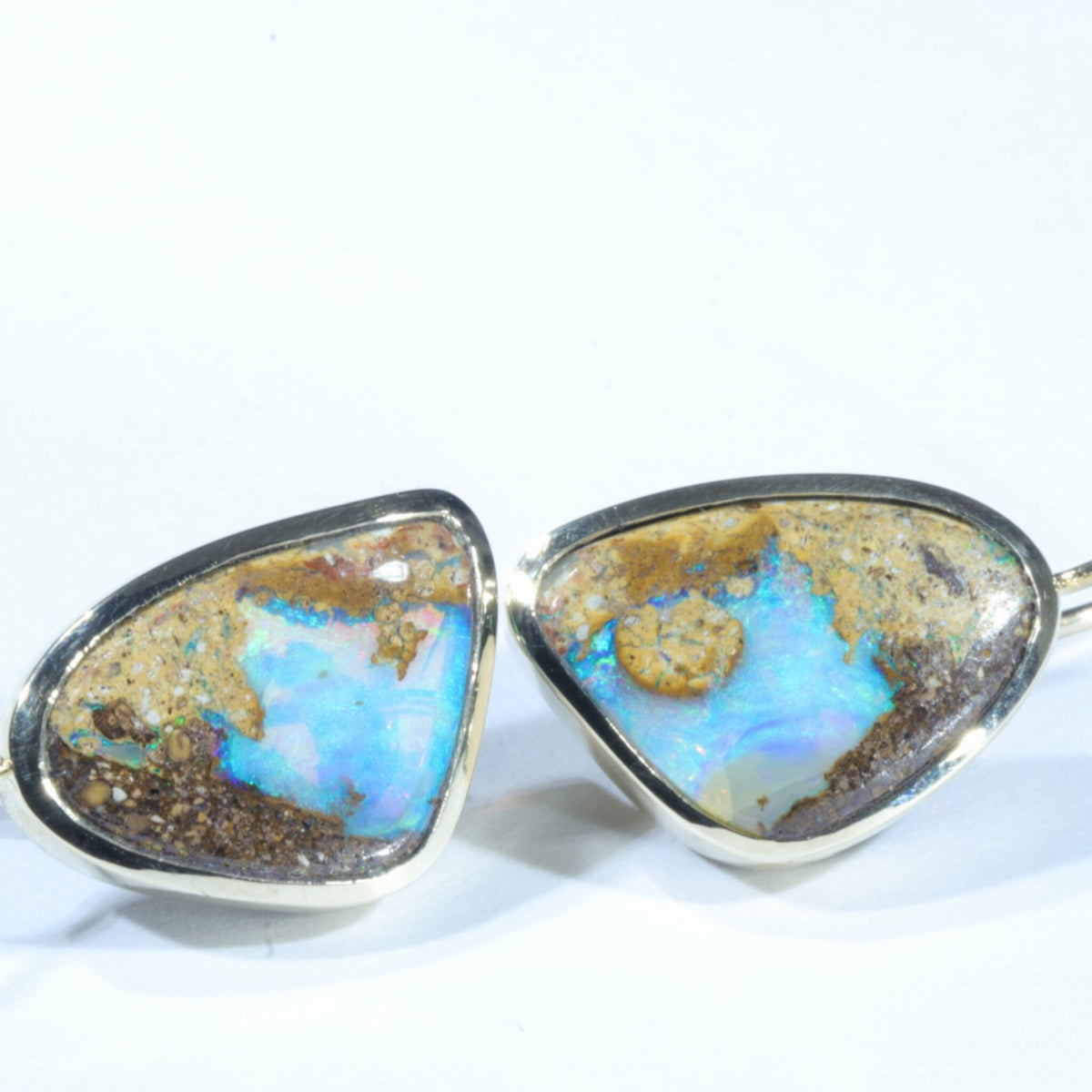 Yellow Gold Australian Opal Earrings