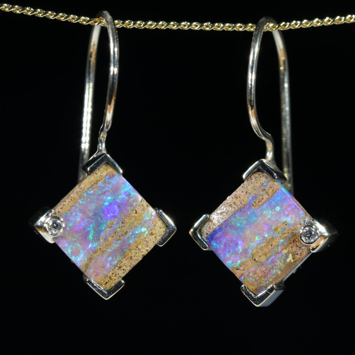 Yellow Gold Australian Opal Earrings