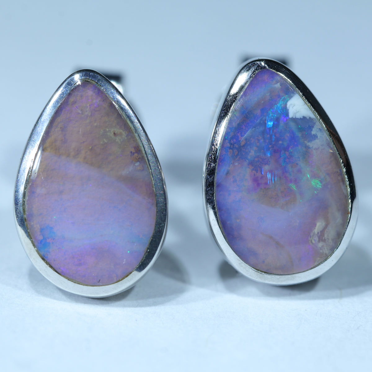 Natural Opal Earrings- Australian Boulder Opal- Silver