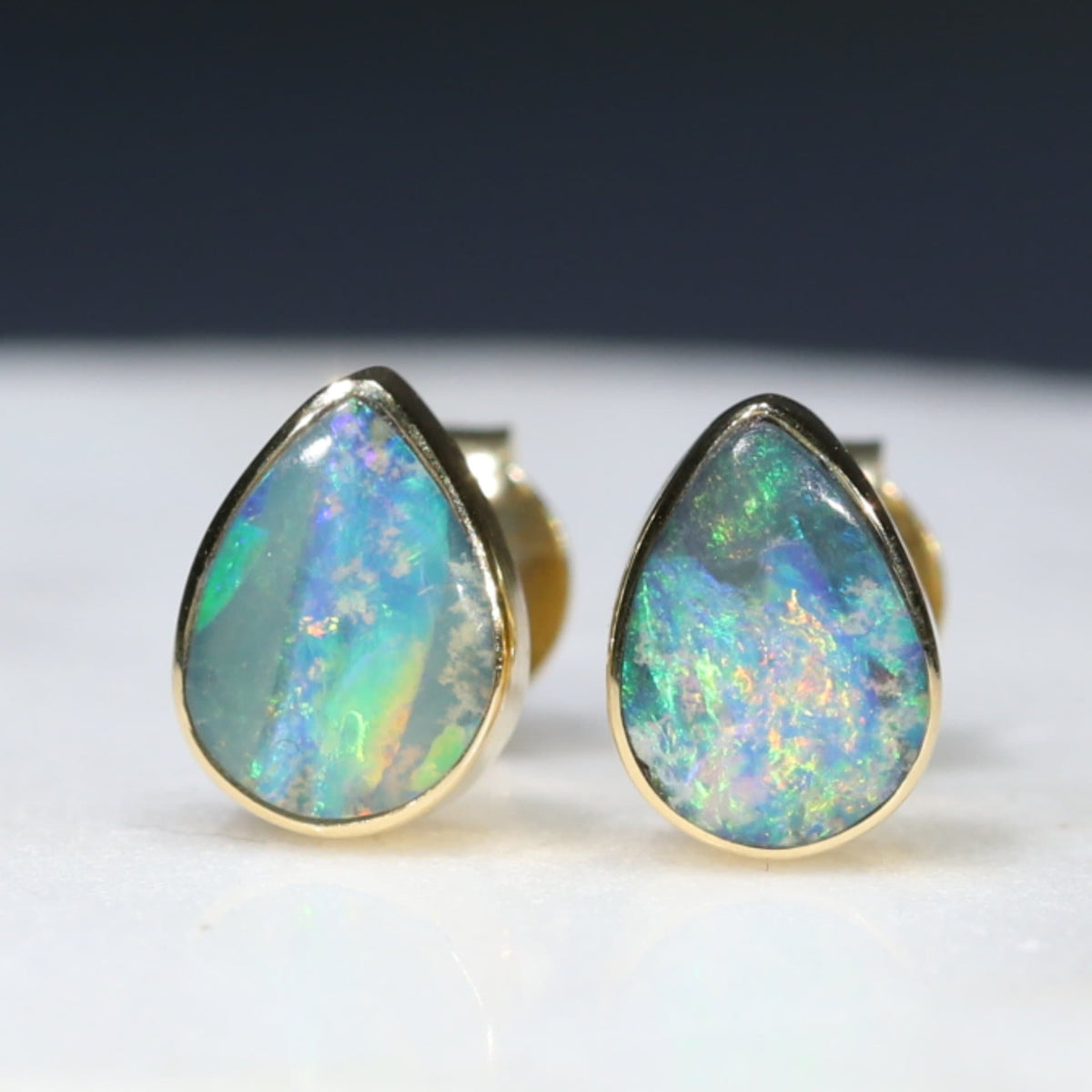 Natural Australian Boulder Opal 18k Gold Earrings