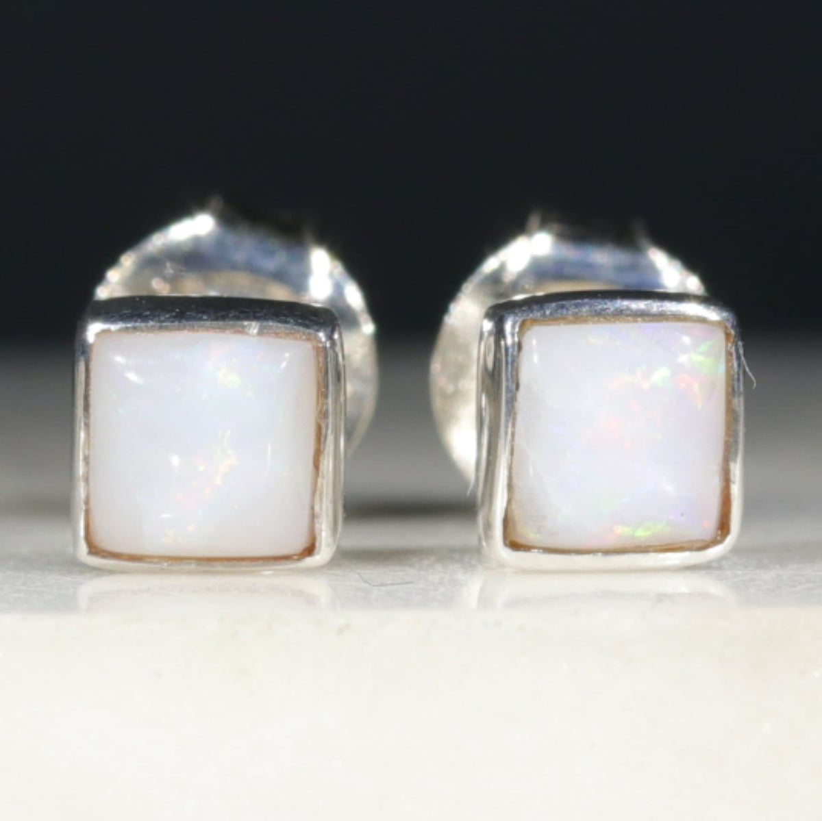 Natural Australian White Opal Earrings- Silver