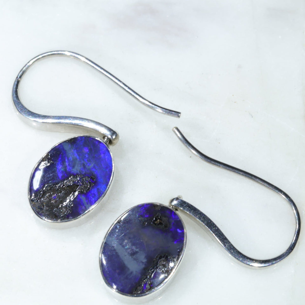 Natural Opal Earrings- Australian Boulder Opal- Silver