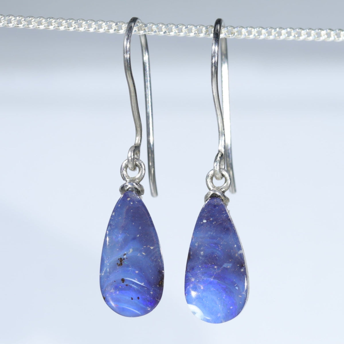Natural Australian Boulder Opal Silver Drop Earrings