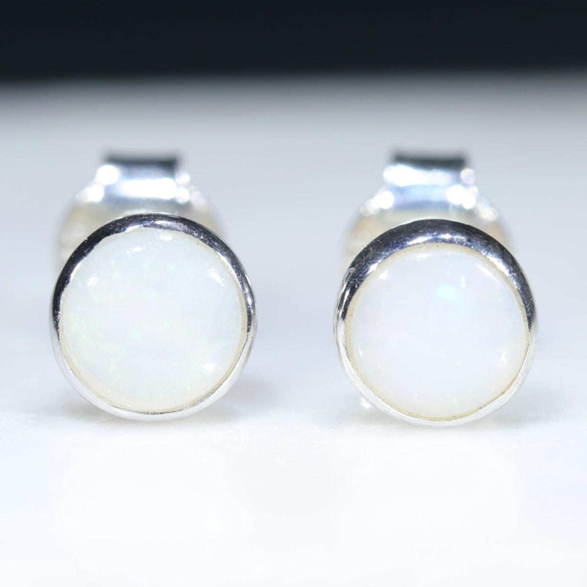 Natural Australian White Opal-Natural Opal Stud Earrings - Silver
