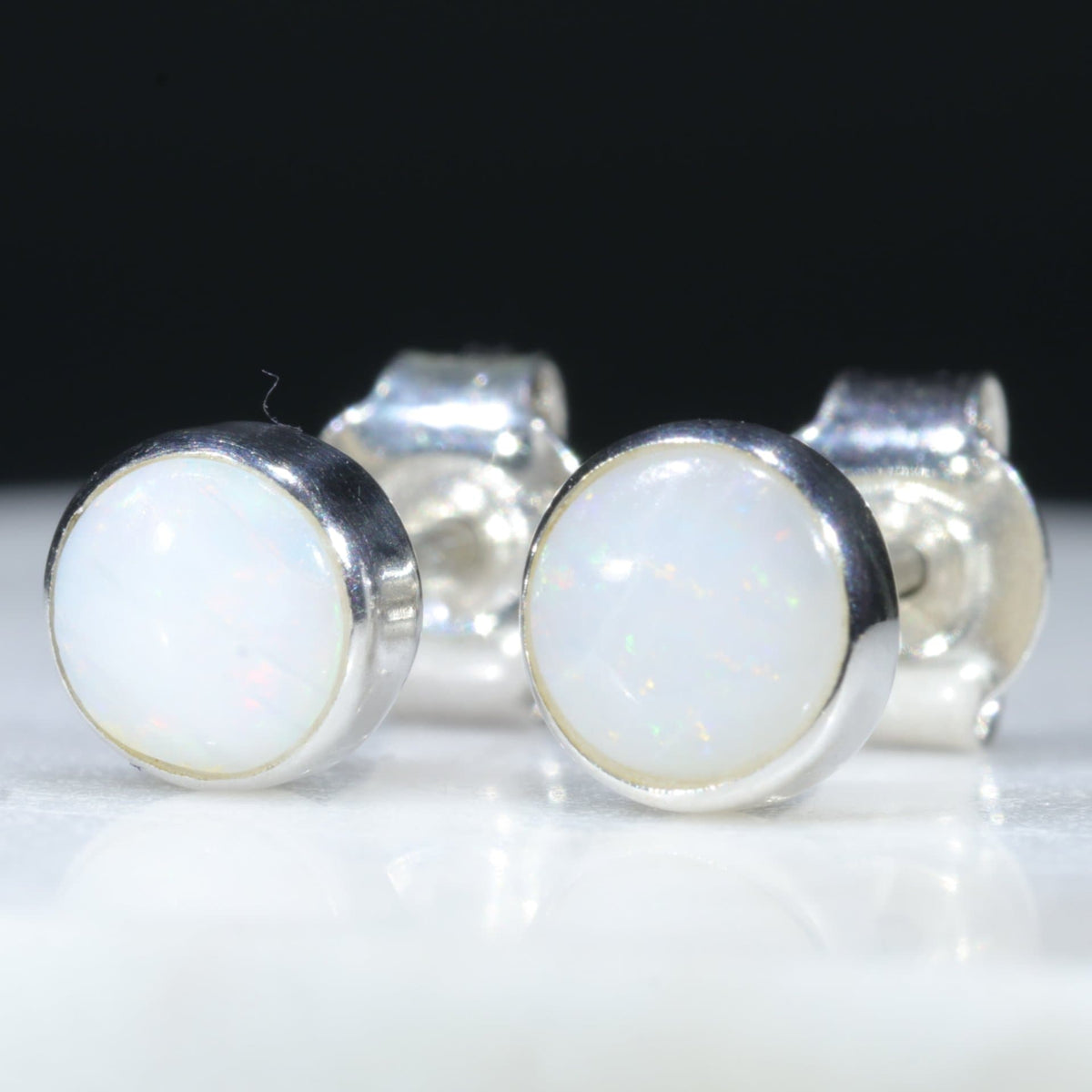 Natural Australian White Opal-Natural Opal Stud Earrings - Silver