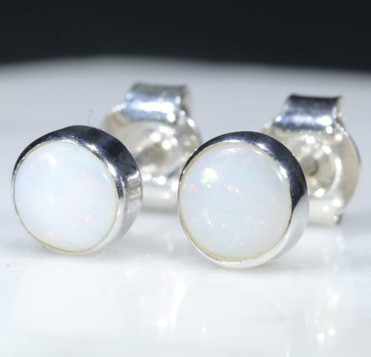 Natural Australian White Opal-Natural Opal Stud Earrings - Silver