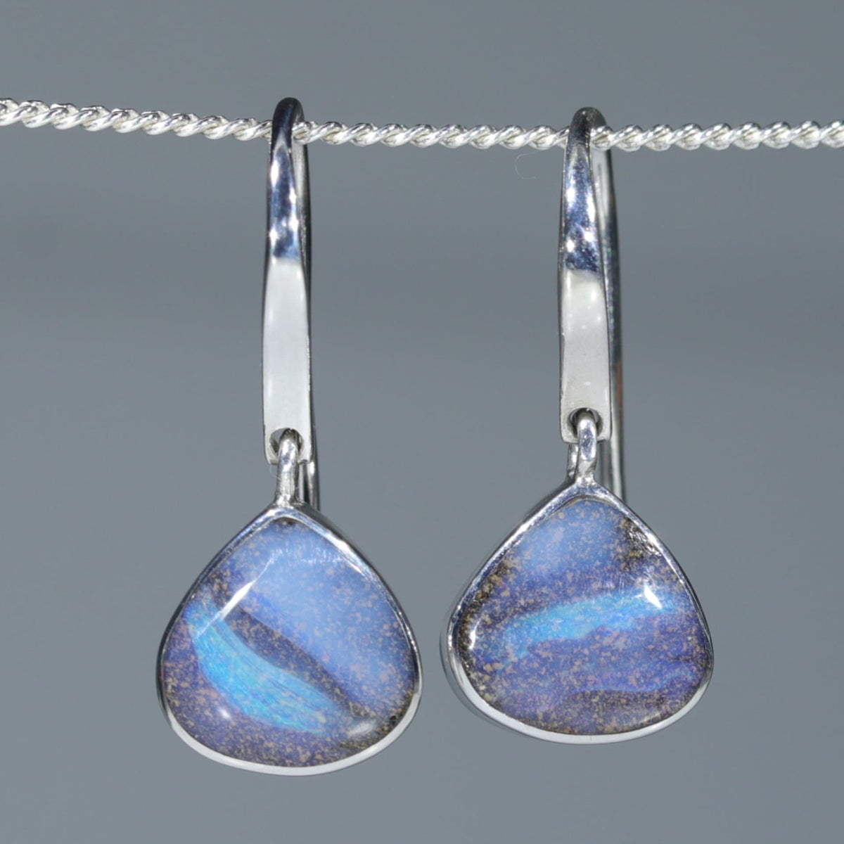 Natural Opal Earrings- Australian Boulder Opal- Silver