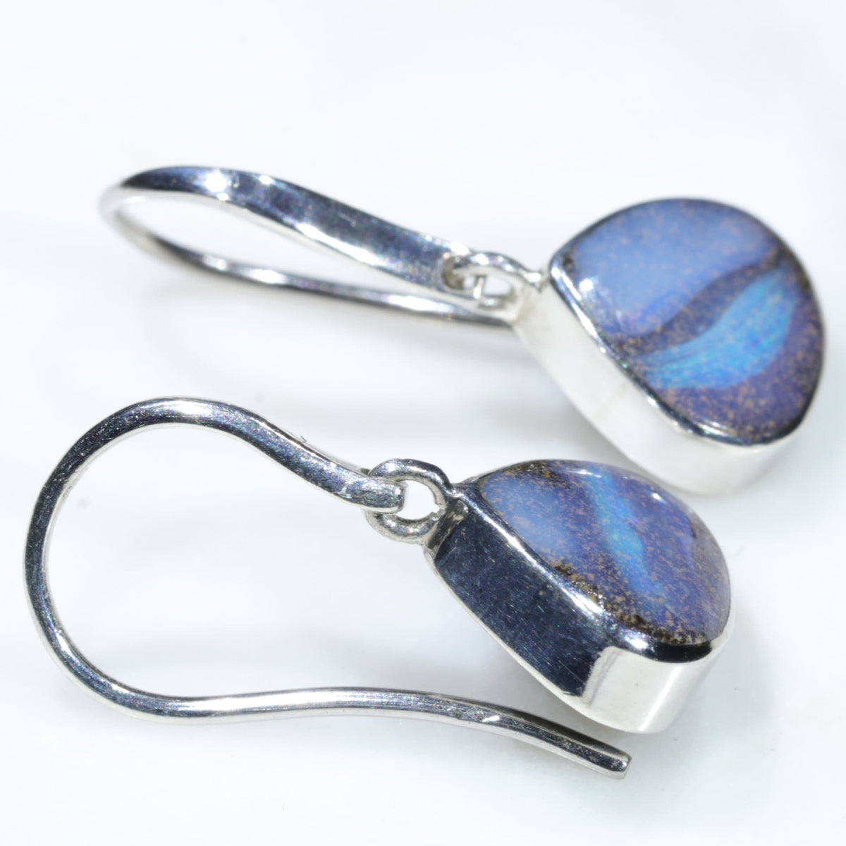 Natural Opal Earrings- Australian Boulder Opal- Silver