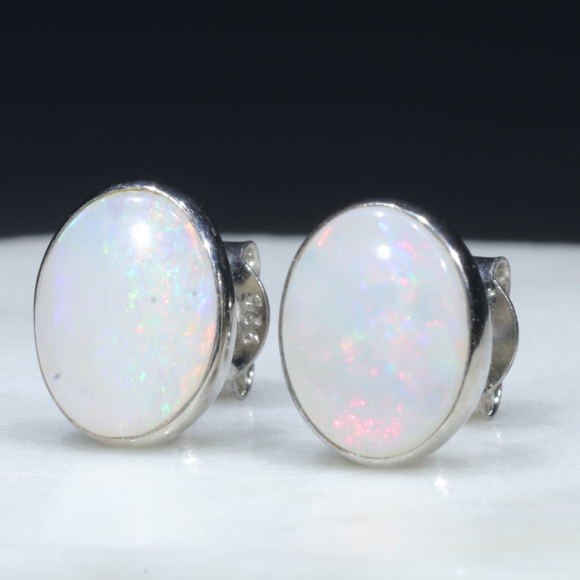 Australian Natural White Opal Earrings - Silver
