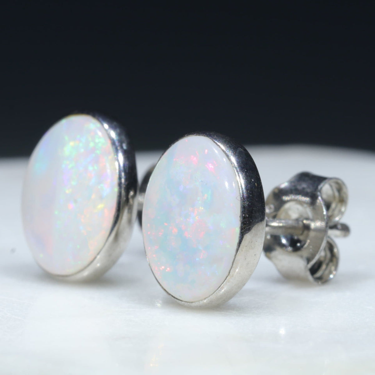Australian Natural White Opal Earrings - Silver