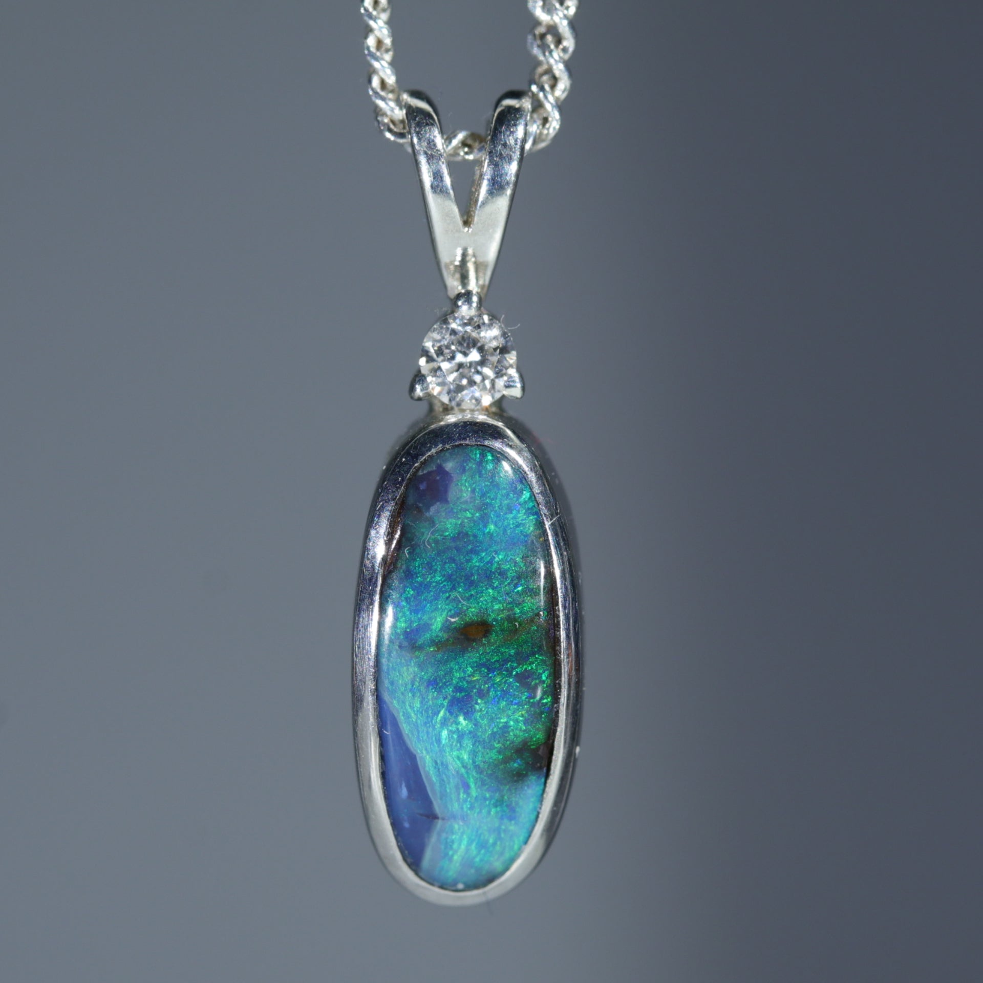 Natural Australian Opal Pendant and Diamond-Sterling Silver
