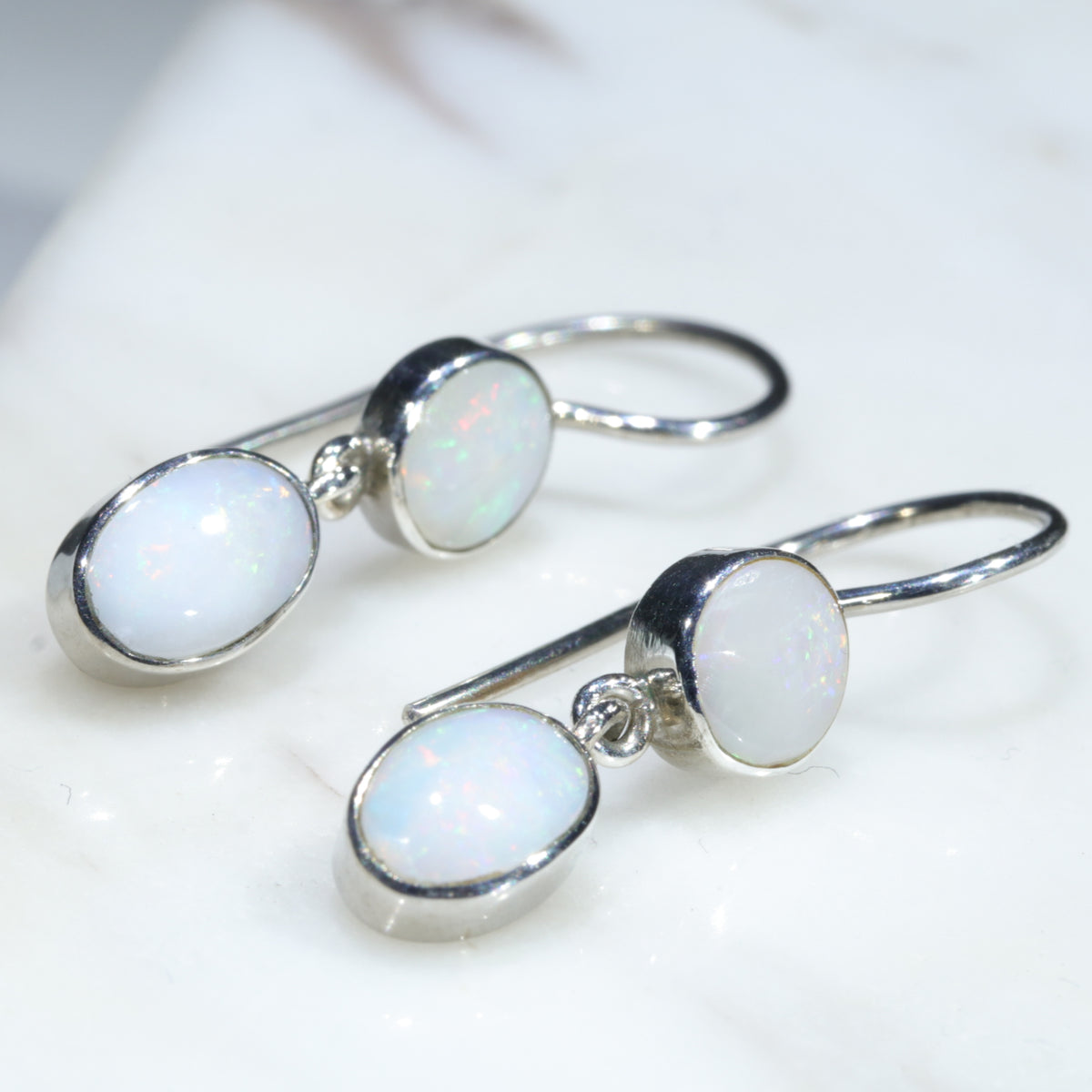 Natural White Opal Earrings Australia- Silver