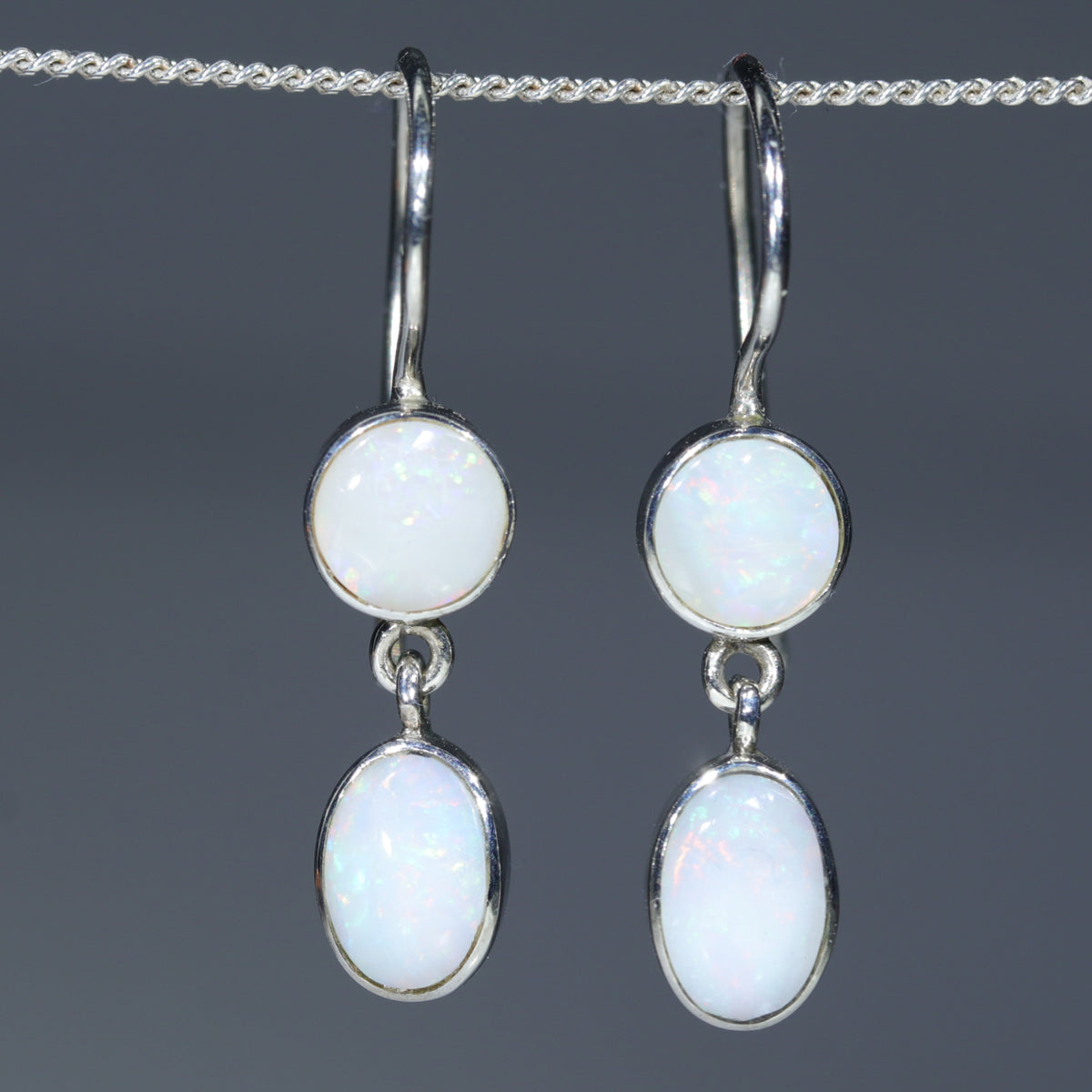 Natural White Opal Earrings Australia- Silver