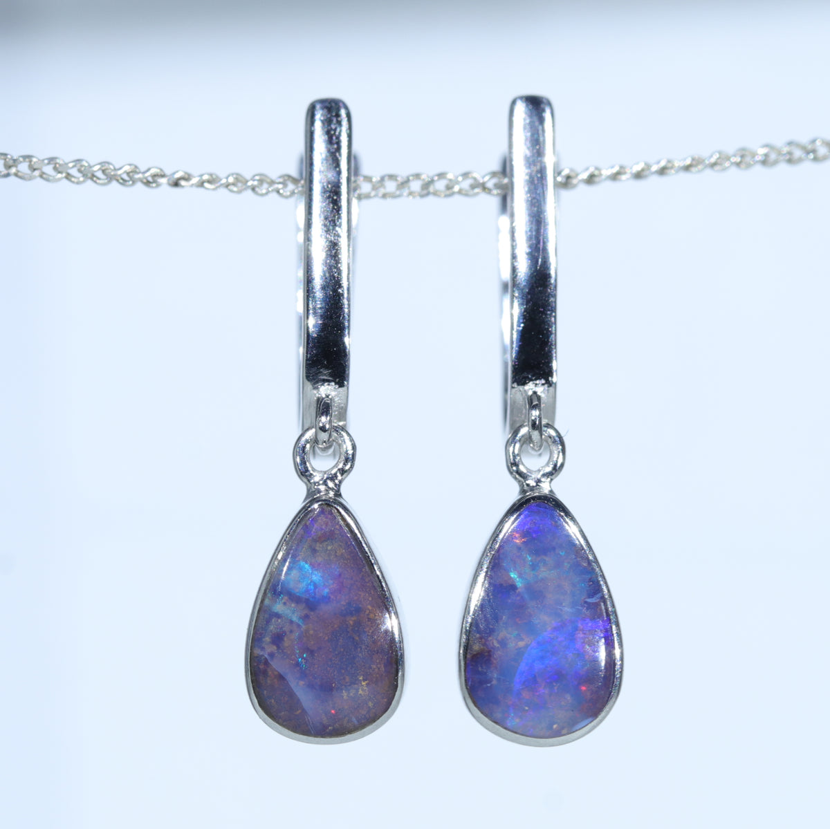 Natural Opal Earrings- Australian Boulder Opal- Silver