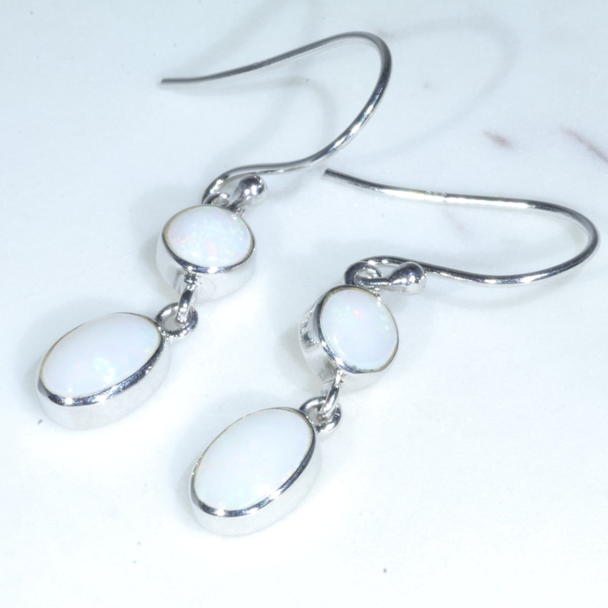 Natural White Opal Earrings Australia- Silver