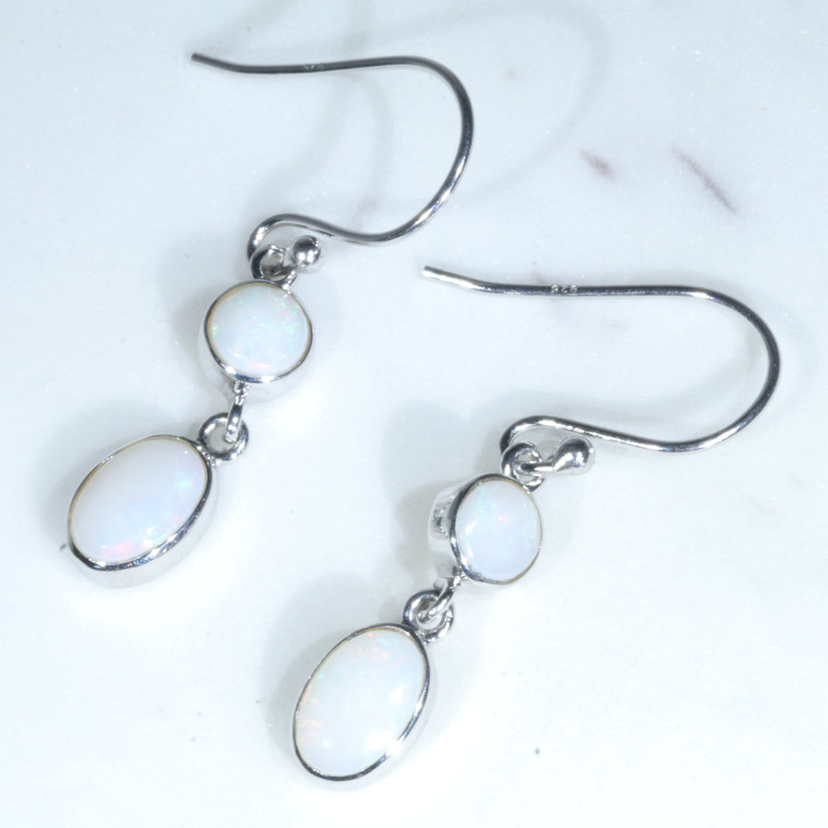 Natural White Opal Earrings Australia- Silver