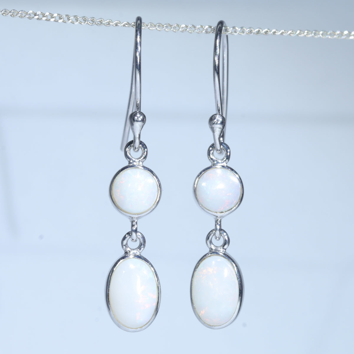 Natural White Opal Earrings Australia- Silver