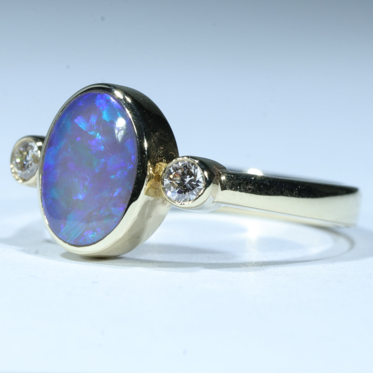 Natural Australian Lightning Ridge Opal Ring - Diamonds